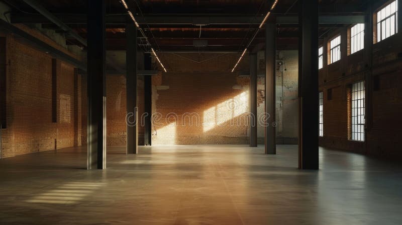 Industrial Warehouse Interior Empty Space Low Angle View Stock Photos ...