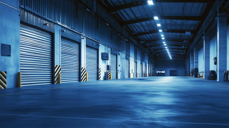 Industrial Warehouse Interior Showing Loading Docks with Closed Doors ...