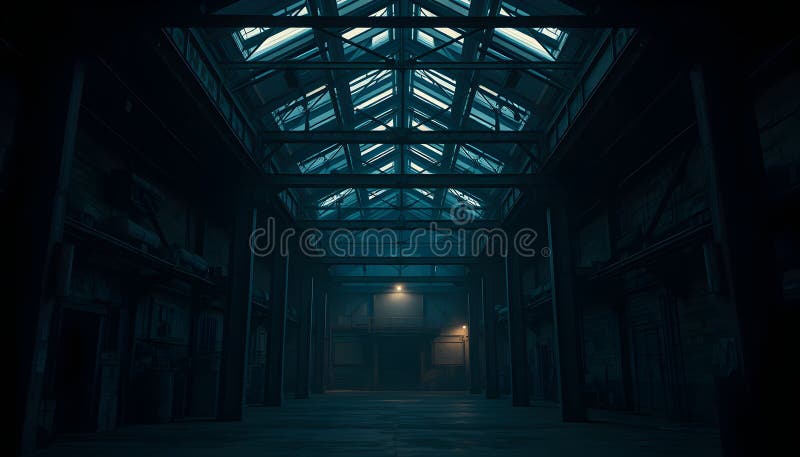 Industrial Warehouse Interior with Skylight and Moody Lighting Stock ...