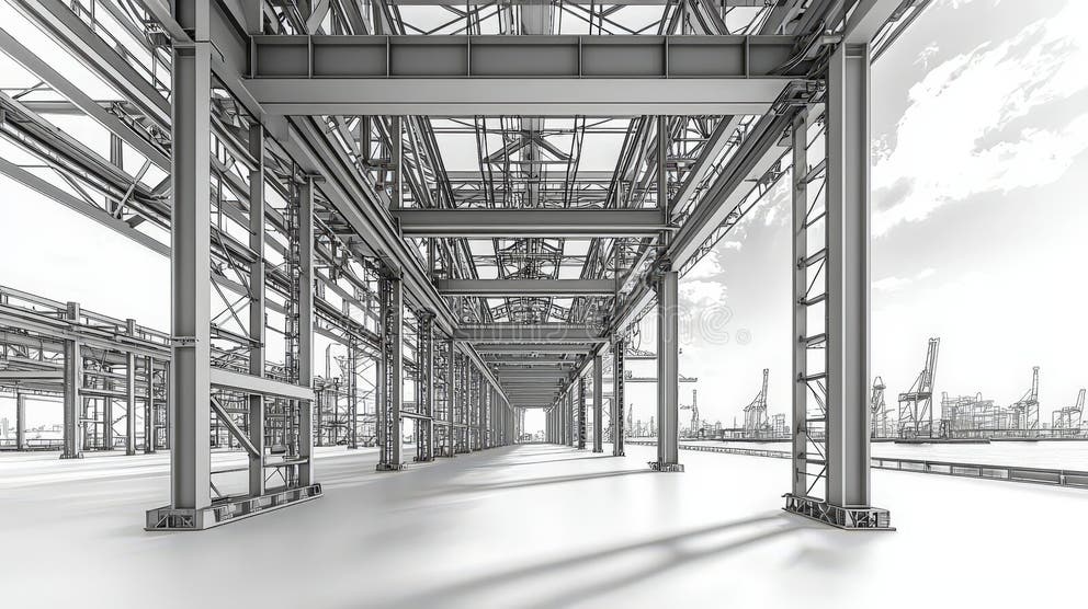Industrial Warehouse Interior with Steel Framework and Open Space for Construction Projects ...