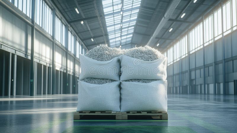 Industrial Warehouse with Large Pallet of White Bulky Sacks Filled with ...