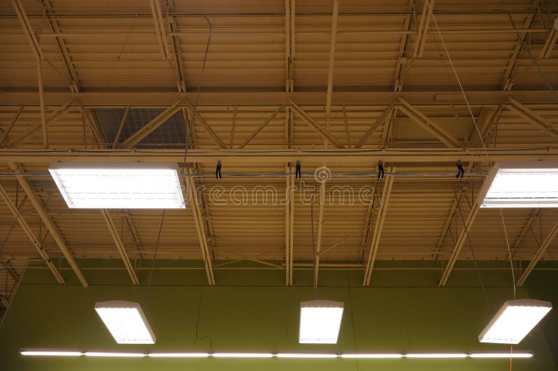 Industrial Warehouse Lights and Ethernet Cable Bundle Stock Image ...