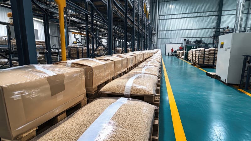 Industrial Warehouse with Packed Goods on Pallets in Storage Facility ...