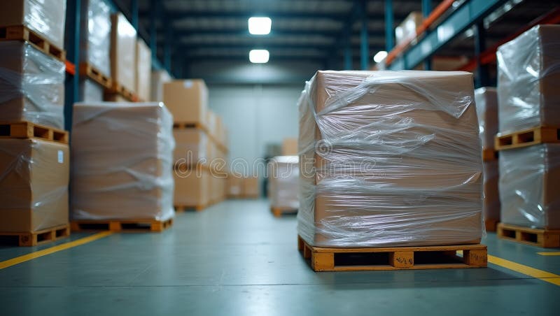 Industrial Warehouse Pallets of Packaged Goods in Loading Area Stock ...