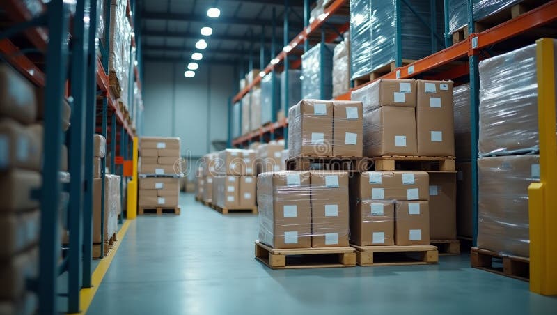 Industrial Warehouse Pallets of Packaged Goods in Loading Area Stock ...