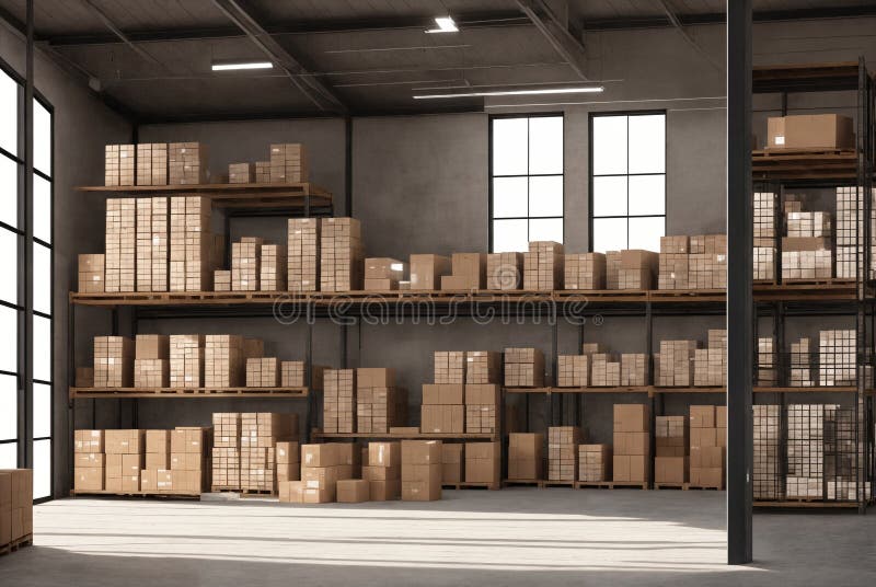 Industrial Warehouse, Racks with Boxes. Generative AI Stock ...