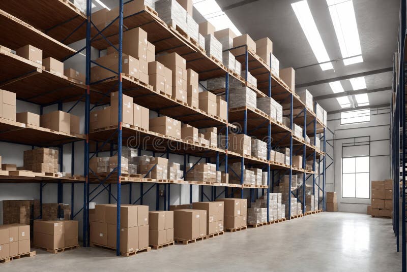 Industrial Warehouse, Racks with Boxes. Generative AI Stock ...