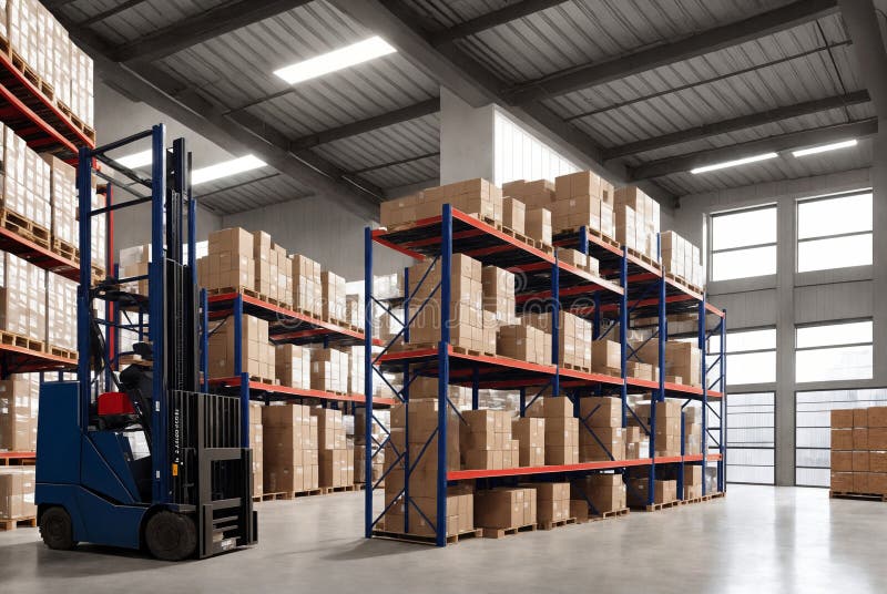 Industrial Warehouse, Racks with Boxes. Generative AI Stock ...