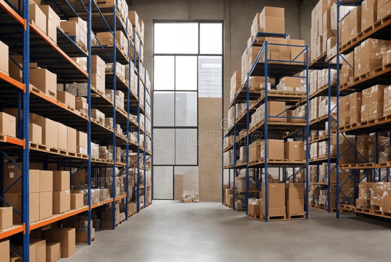 Industrial Warehouse, Racks with Boxes. Generative AI Stock ...