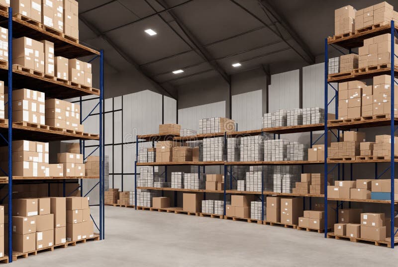 Industrial Warehouse, Racks with Boxes. Generative AI Stock ...