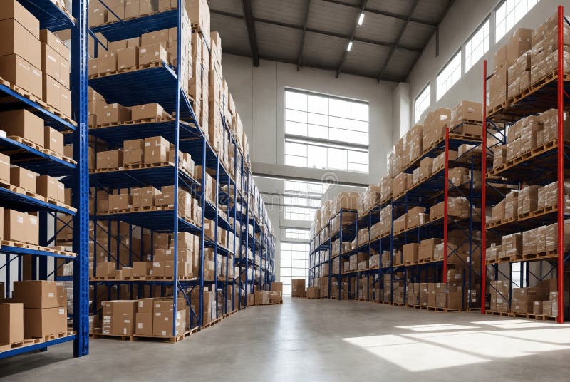 Industrial Warehouse, Racks with Boxes. Generative AI Stock ...