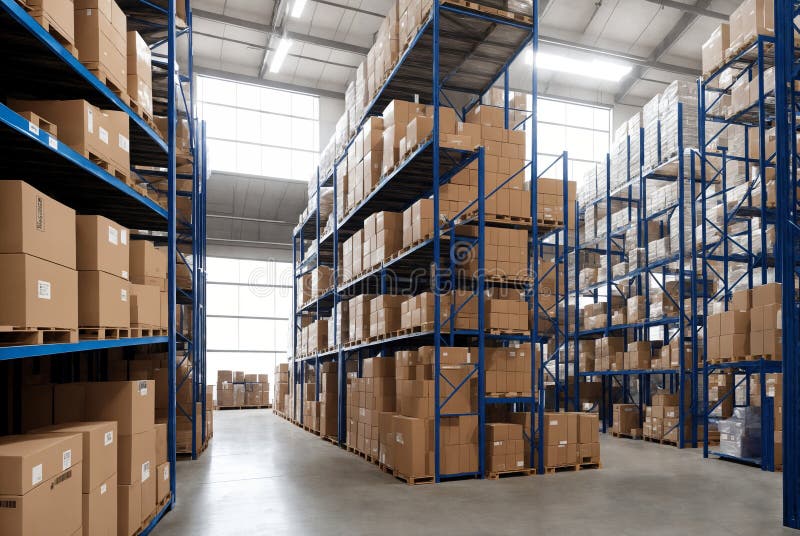 Industrial Warehouse, Racks with Boxes. Generative AI Stock ...