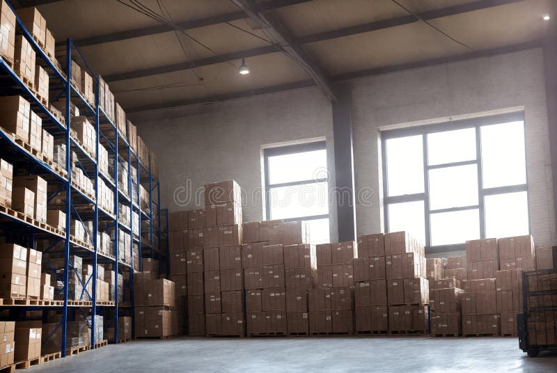 Industrial Warehouse, Racks with Boxes. Generative AI Stock ...