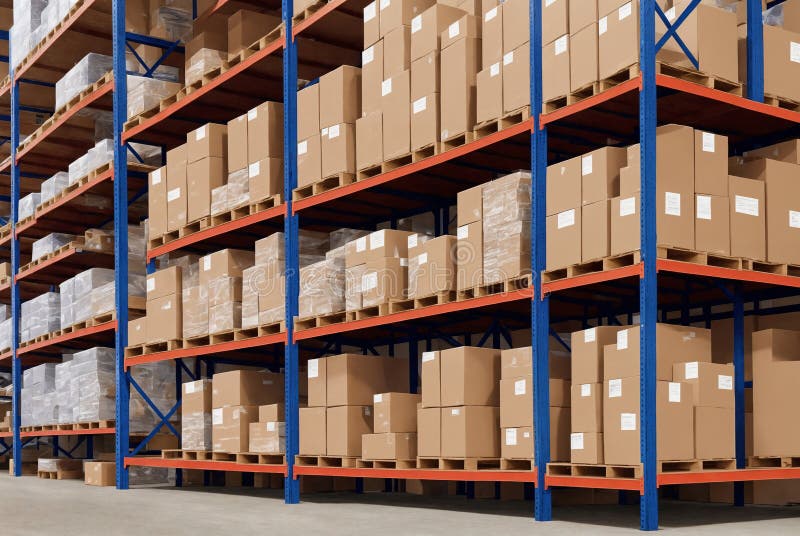 Industrial Warehouse, Racks with Boxes. Generative AI Stock ...
