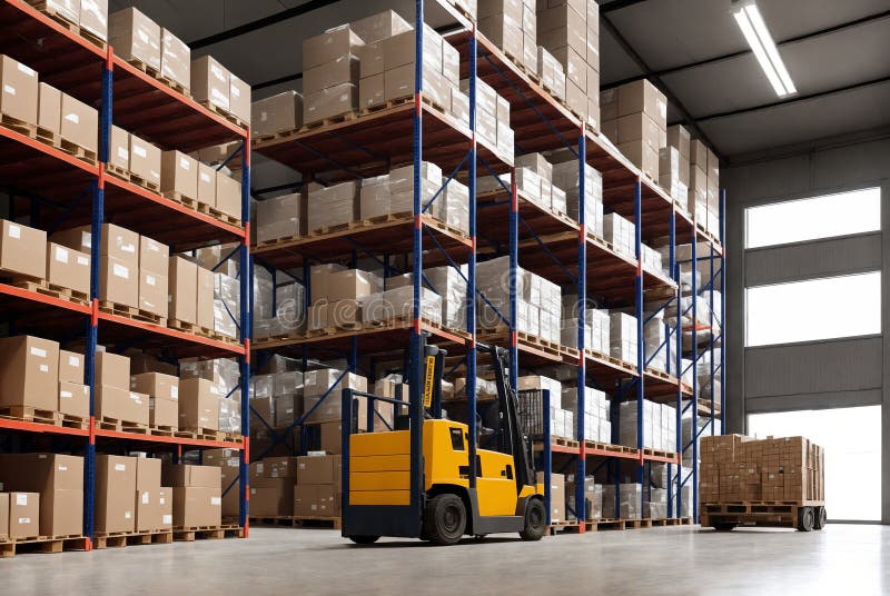 Industrial Warehouse, Racks with Boxes. Generative AI Stock ...