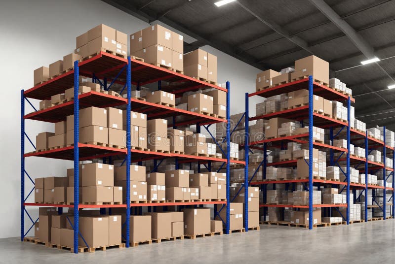 Industrial Warehouse, Racks with Boxes. Generative AI Stock ...