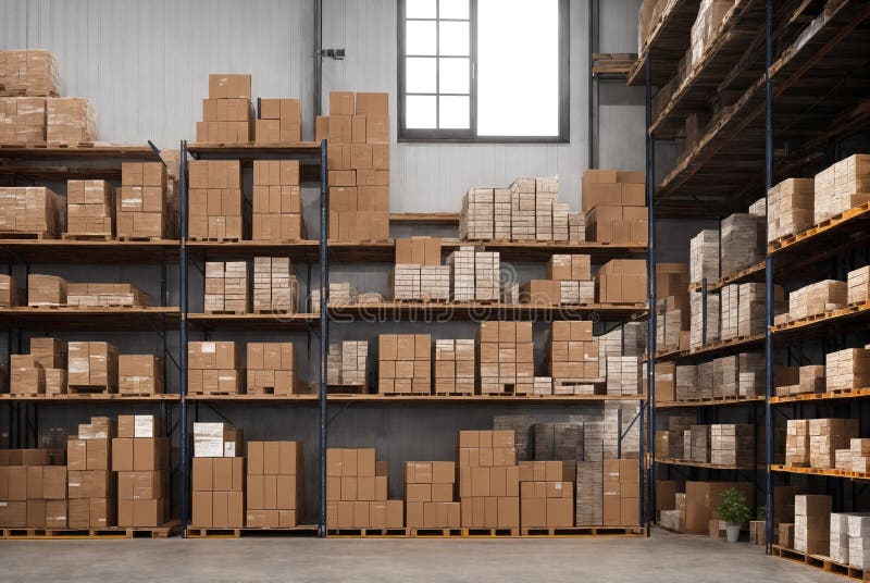 Industrial Warehouse, Racks with Boxes. Generative AI Stock ...