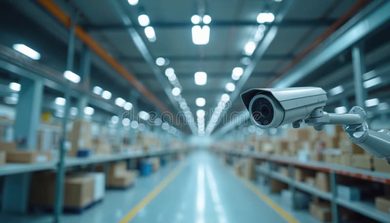 Industrial Warehouse Security Camera Monitors Operations. High-tech ...