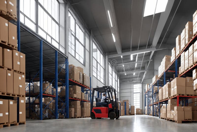 Industrial Warehouse, Shelving with Boxes. Generative AI Stock ...