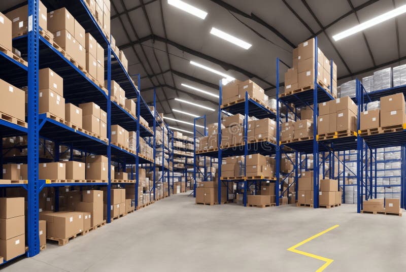 Industrial Warehouse, Shelving with Boxes. Generative AI Stock ...