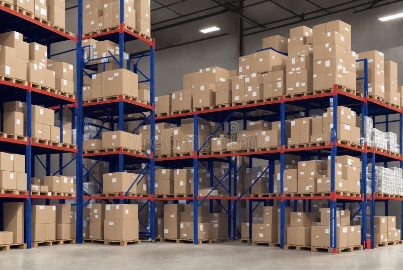 Industrial Warehouse, Shelving with Boxes. Generative AI Stock ...
