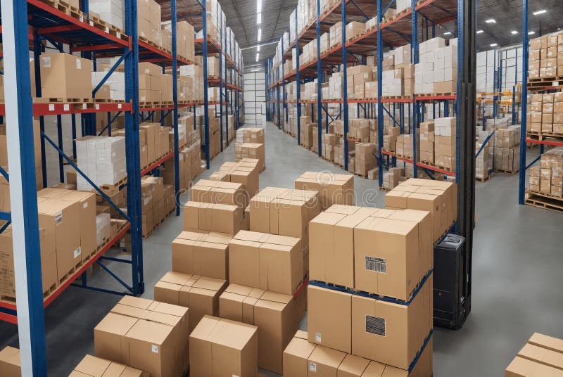 Industrial Warehouse, Shelving with Boxes. Generative AI Stock ...