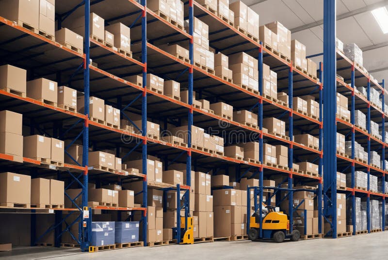 Industrial Warehouse, Shelving with Boxes. Generative AI Stock ...