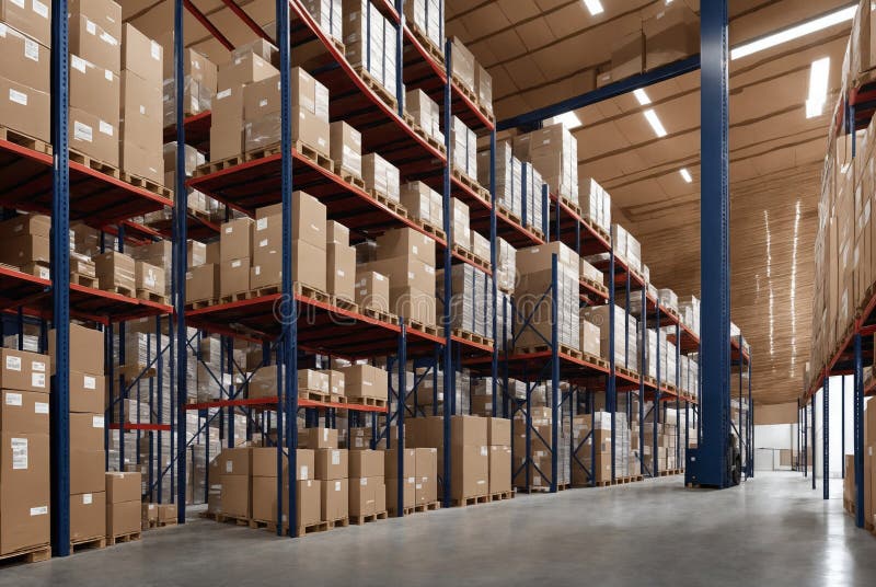 Industrial Warehouse, Shelving with Boxes. Generative AI Stock ...