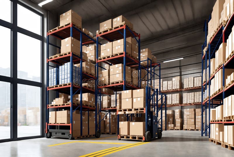 Industrial Warehouse, Shelving with Boxes. Generative AI Stock ...