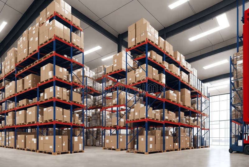 Industrial Warehouse, Shelving with Boxes. Generative AI Stock ...