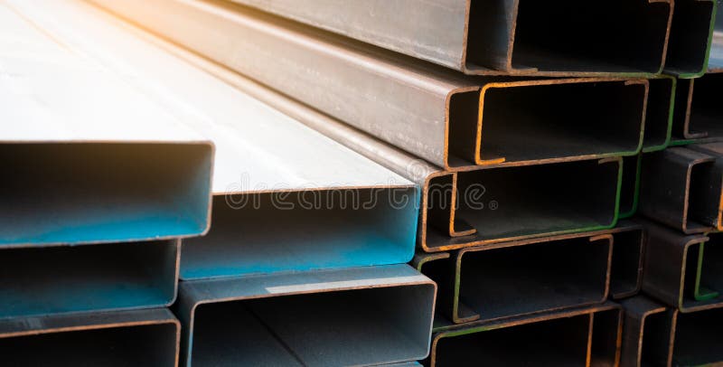 Industrial Warehouse Stock of Rectangular Metal Pipes for Building and ...