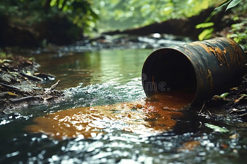 Rusty Pipe Pouring Industrial Waste into River Polluting Nature Stock ...