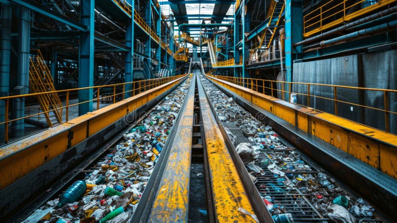 Industrial Waste Management Facility with a Conveyor Belt Transporting ...