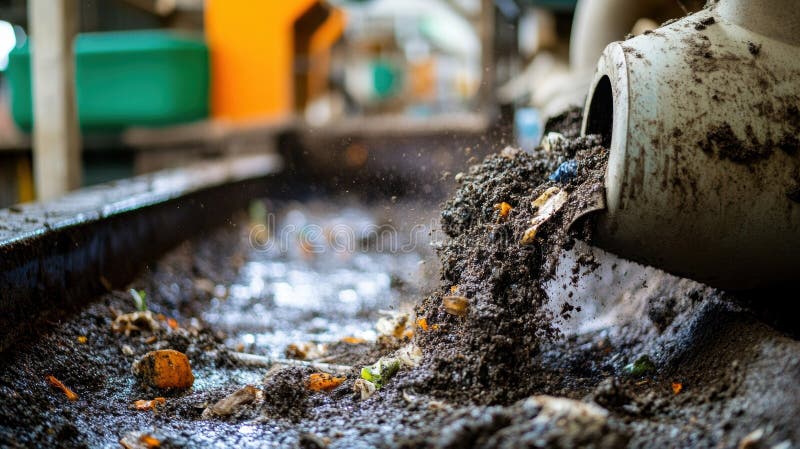Industrial Waste Processing Machine Pouring Wet Compost into Container ...