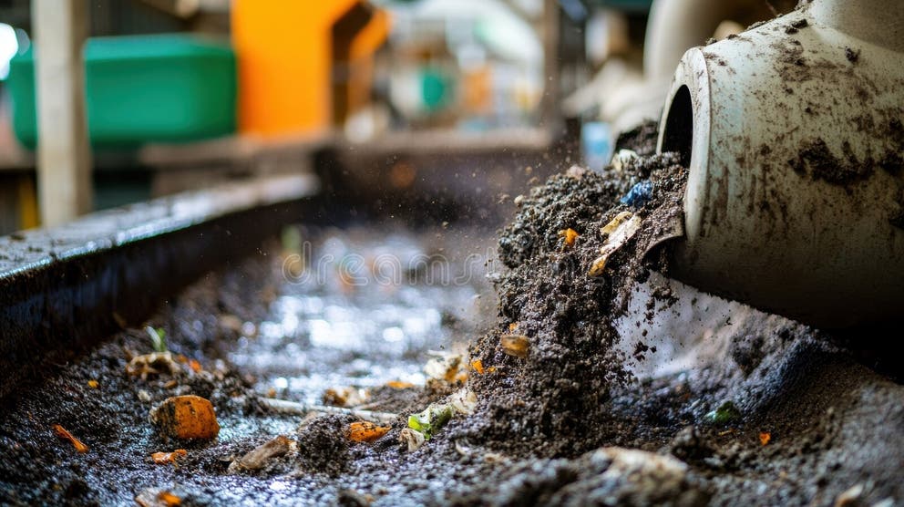 Industrial Waste Processing Machine Pouring Wet Compost into Container ...