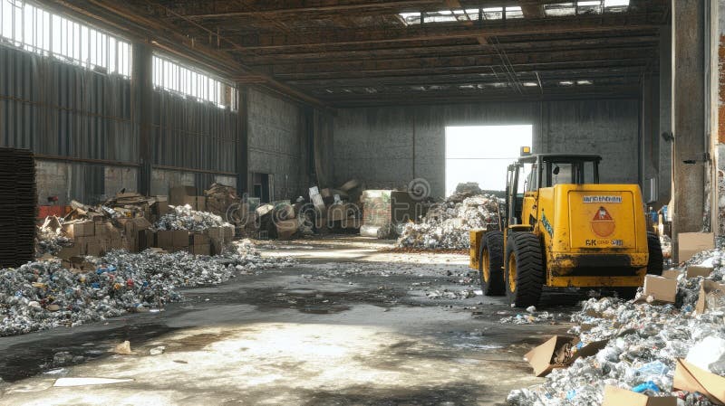 Industrial Waste Warehouse Interior Stock Image - Image of forklift ...