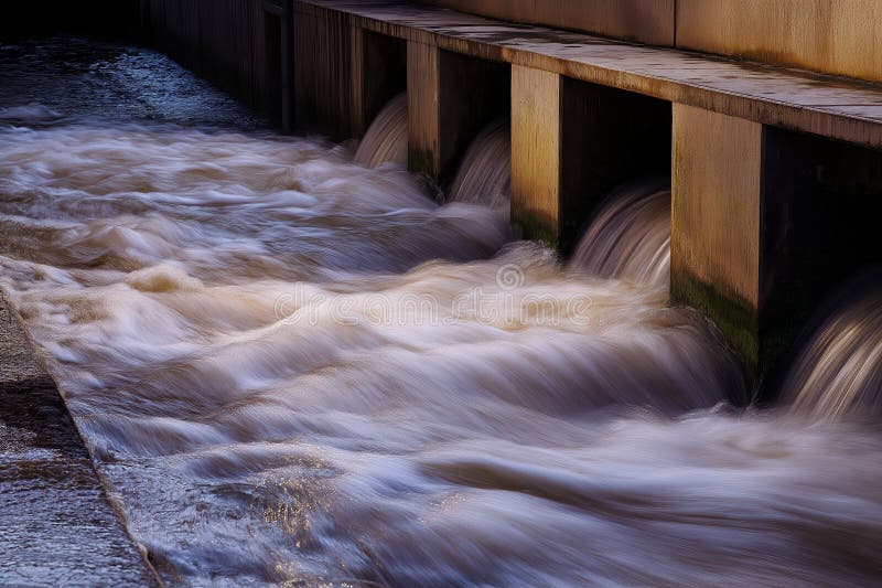 Industrial Water Flow through Concrete Channels in Motion Stock ...