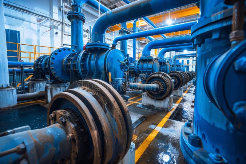 Industrial Water Pumps and Pipes Operating within a Modern Water ...