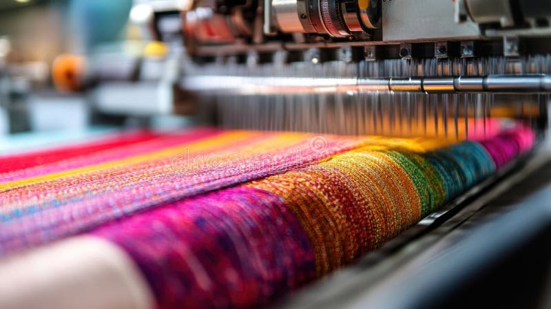 Industrial Weaving Machine Producing Colorful Textile Factory Stock ...