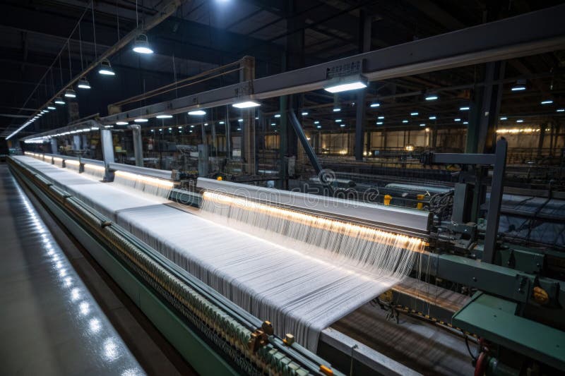 Industrial Weaving Process in a Textile Factory during Night Hours ...