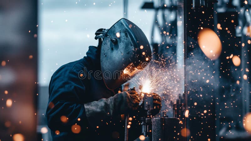 Industrial Welder at Work with Sparks Flying Stock Illustration ...