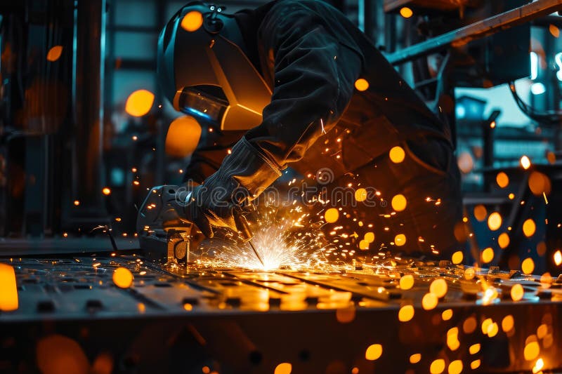 Industrial Welder at Work with Sparks Flying Stock Image - Image of ...