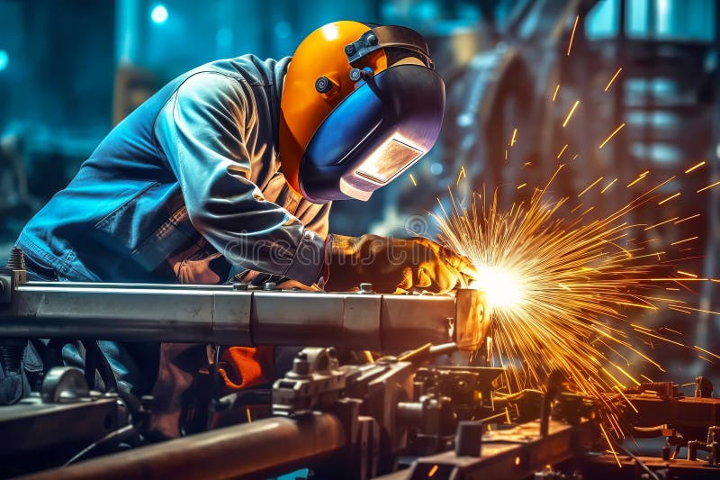 Industrial Welder Worker is Welding in Factory Close-up Stock Image ...