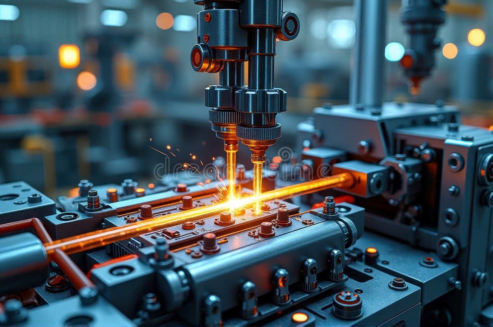 Industrial Welding Machine Operating with Sparks in a Manufacturing ...