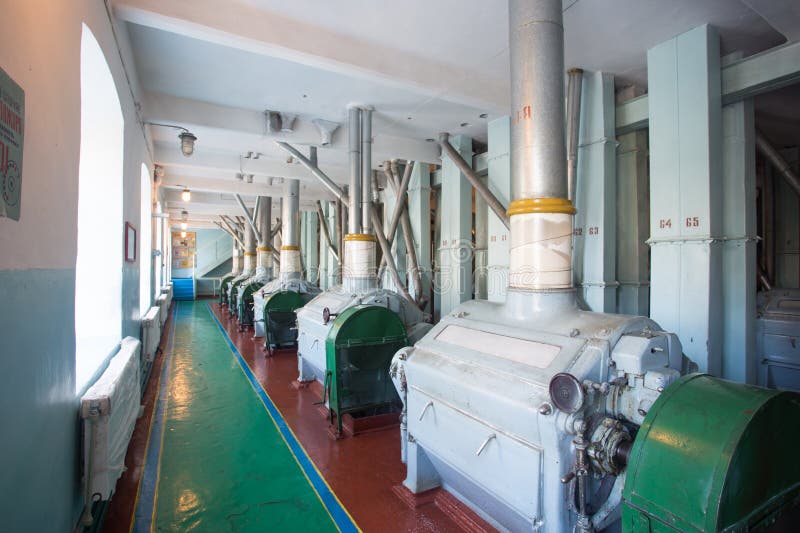Industrial Wheat Processing Machine at an Old Time Flour Production ...