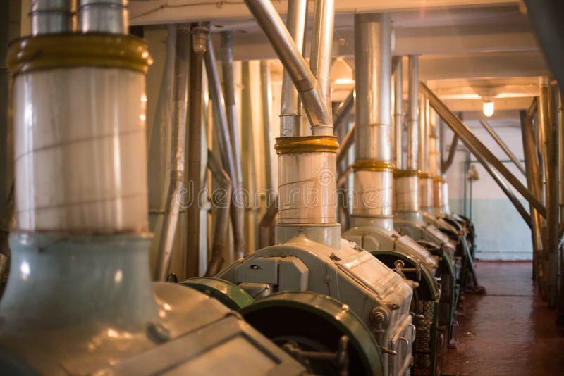Industrial Wheat Processing Machine at an Old Time Flour Production ...