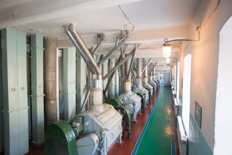 Industrial Wheat Processing Machine at an Old Time Flour Production ...