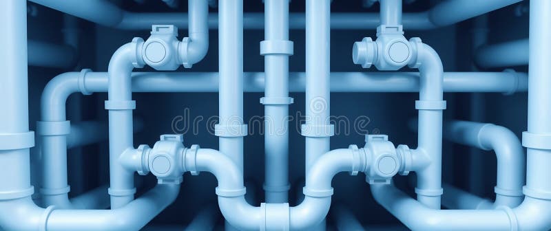 Industrial White PVC Pipe System with Multiple Joints and Valves ...