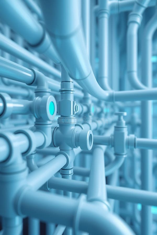 Industrial White PVC Pipe System with Multiple Joints and Valves ...