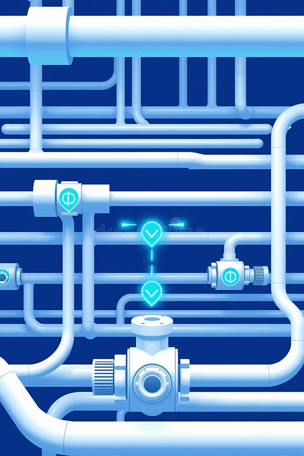 Industrial White PVC Pipe System with Multiple Joints and Valves ...